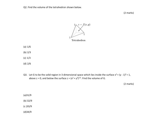 Solved Q2. Find the volume of the tetrahedron shown below. | Chegg.com
