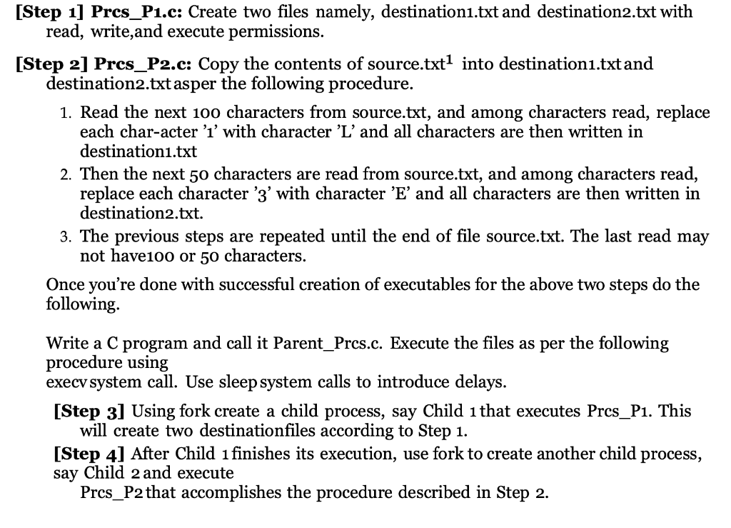Solved [Step 1] Prcs_P1.c: Create two files namely, | Chegg.com