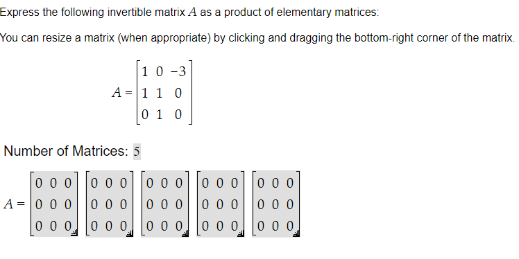 Solved product of elementary matrices: Express the following | Chegg.com
