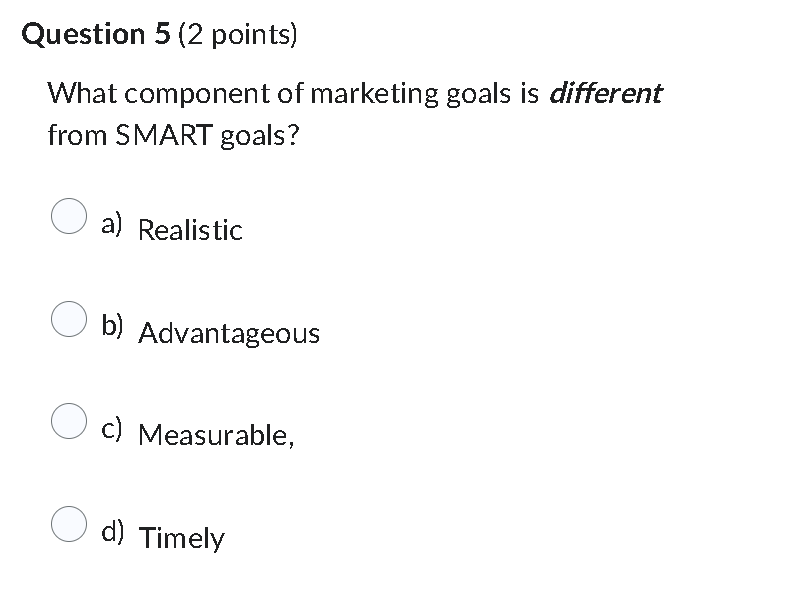 Solved What component of marketing goals is different from | Chegg.com