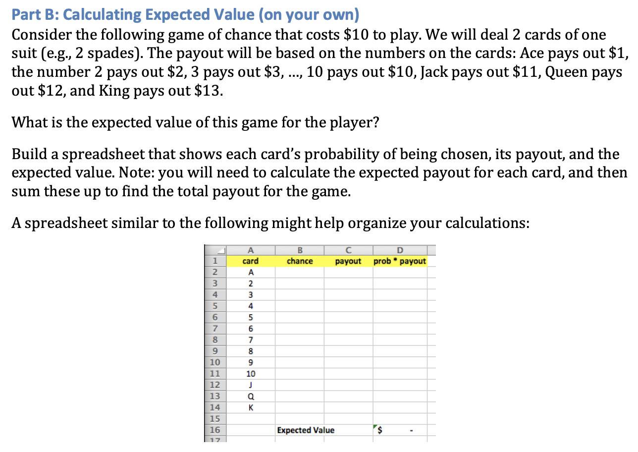 Solved Part B: Calculating Expected Value (on your own) | Chegg.com