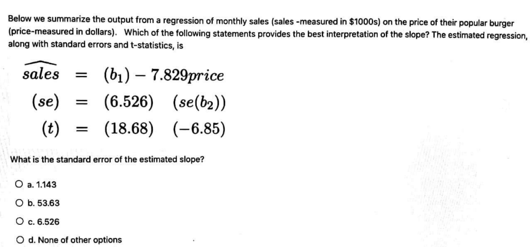 Solved Below we summarize the output from a regression of | Chegg.com