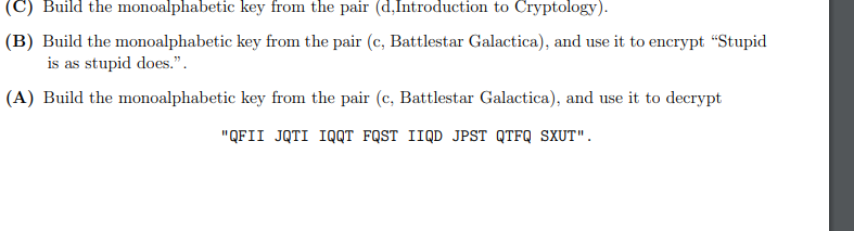 (C) Build the monoalphabetic key from the pair (d. | Chegg.com