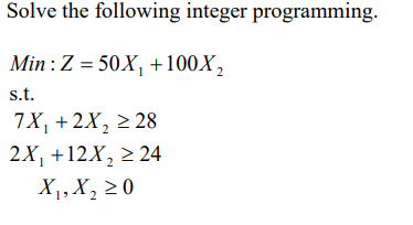 Solved Solve the following integer programming. Min: Z = | Chegg.com