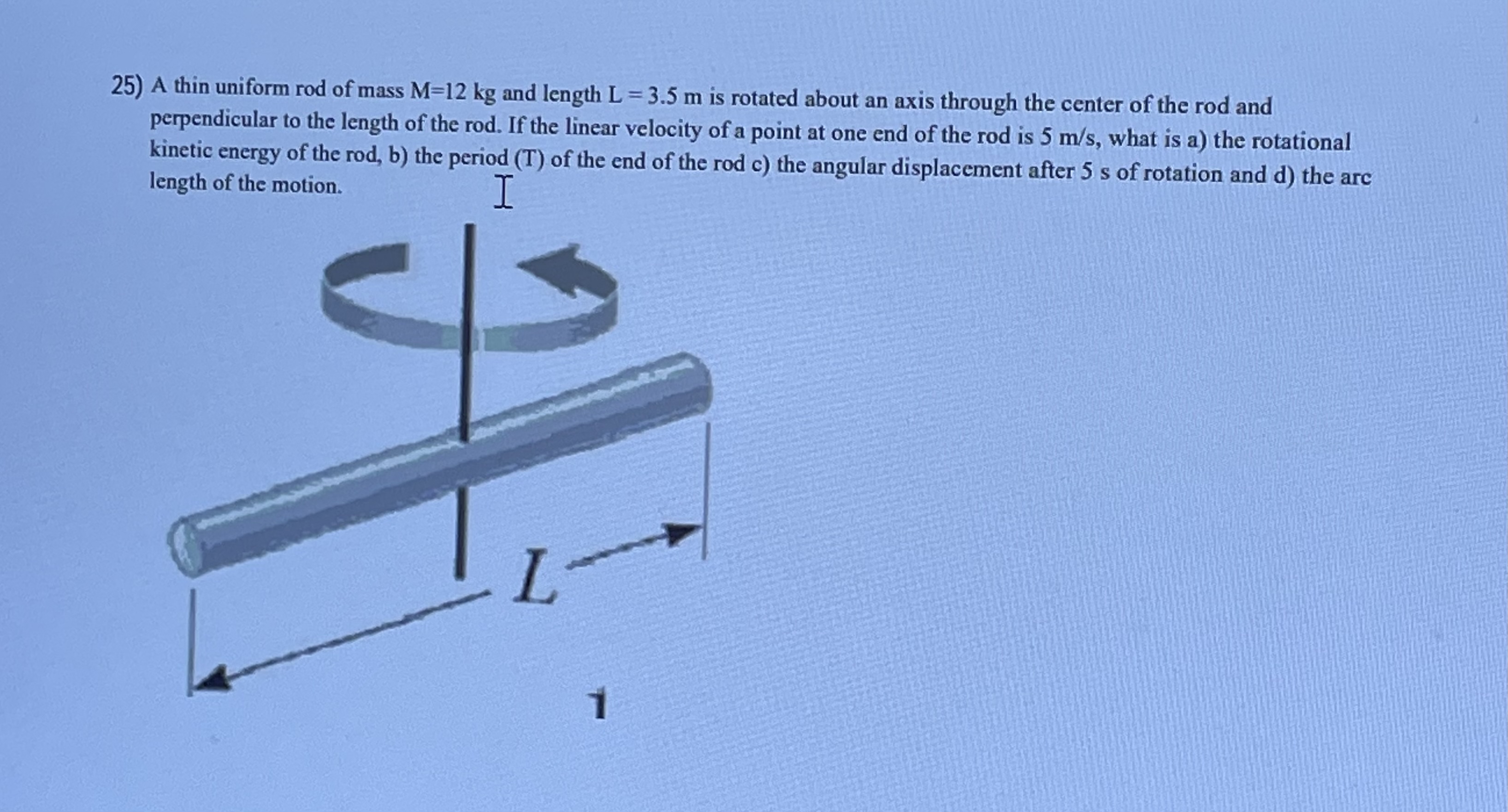Solved 25) A thin uniform rod of mass M=12 kg and length | Chegg.com