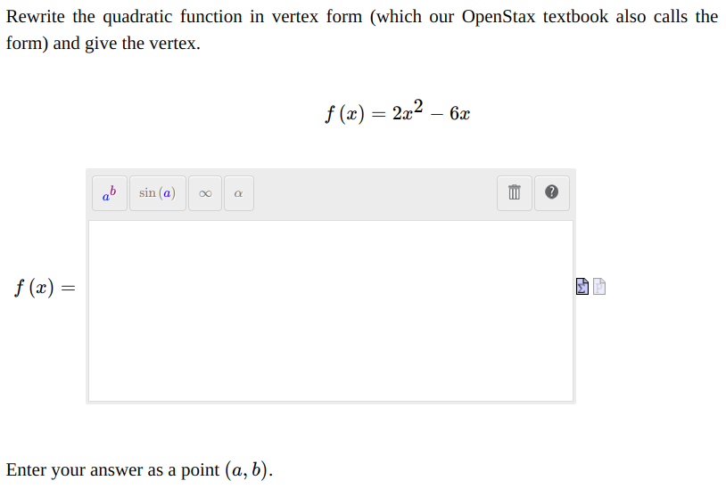 Solved Rewrite the quadratic function in vertex form (which | Chegg.com