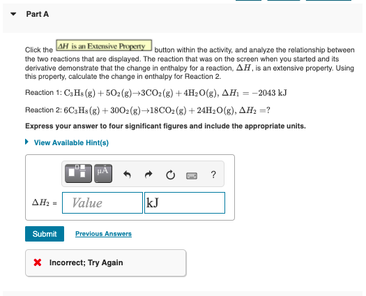 Solved Part A Click the AH is an Extensive Property button | Chegg.com