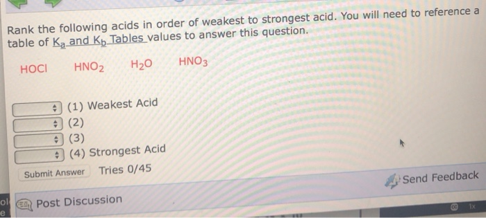 Solved Rank the following acids in order of weakest to | Chegg.com