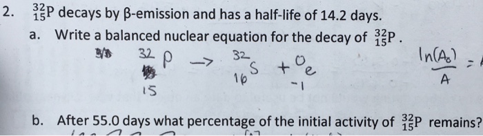 Solved 2· P decays by β-emission and has a half-life of 14.2 | Chegg.com