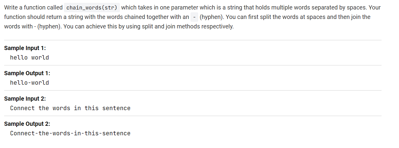 Solved Write A Function Called Chain words str Which Takes Chegg