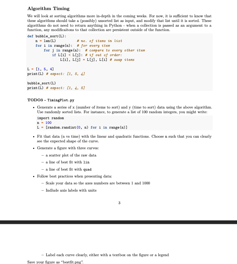 Solved Algorithm Timing We will look at sorting algorithms | Chegg.com