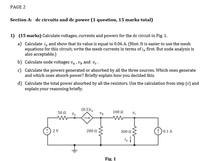 Solved PAGE 2 Section A: dc circuits and dc power (1 | Chegg.com