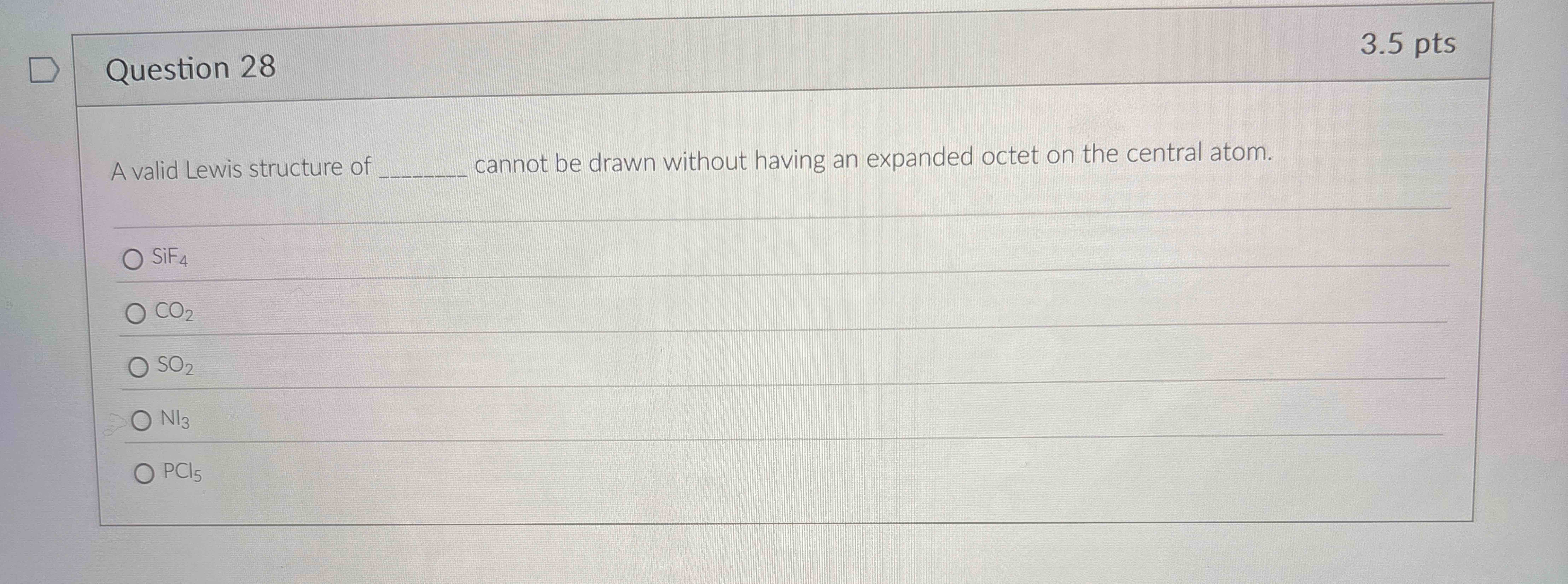 Solved Question 28A valid Lewis structure ofcannot be ﻿drawn | Chegg.com