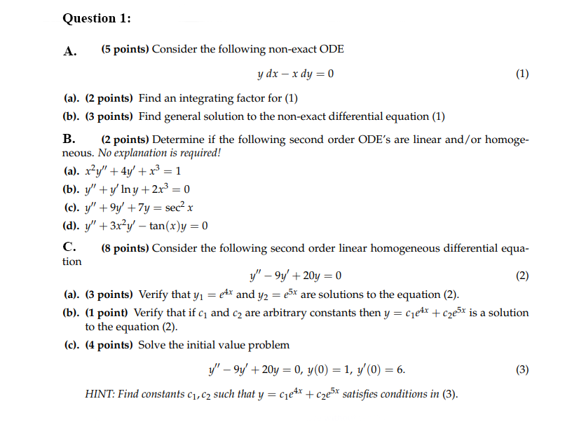 Solved Question 1: A. (5 points) Consider the following | Chegg.com