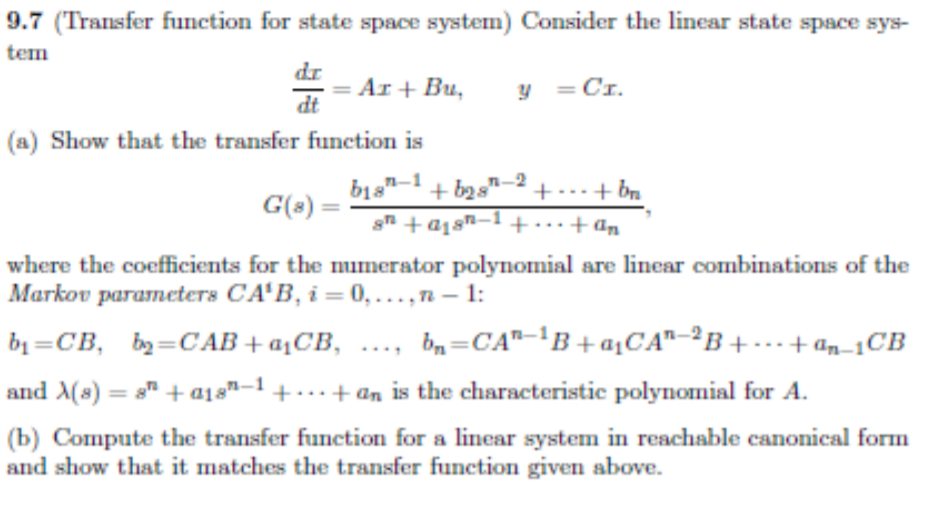9.7 (Transfer function for state space system) | Chegg.com