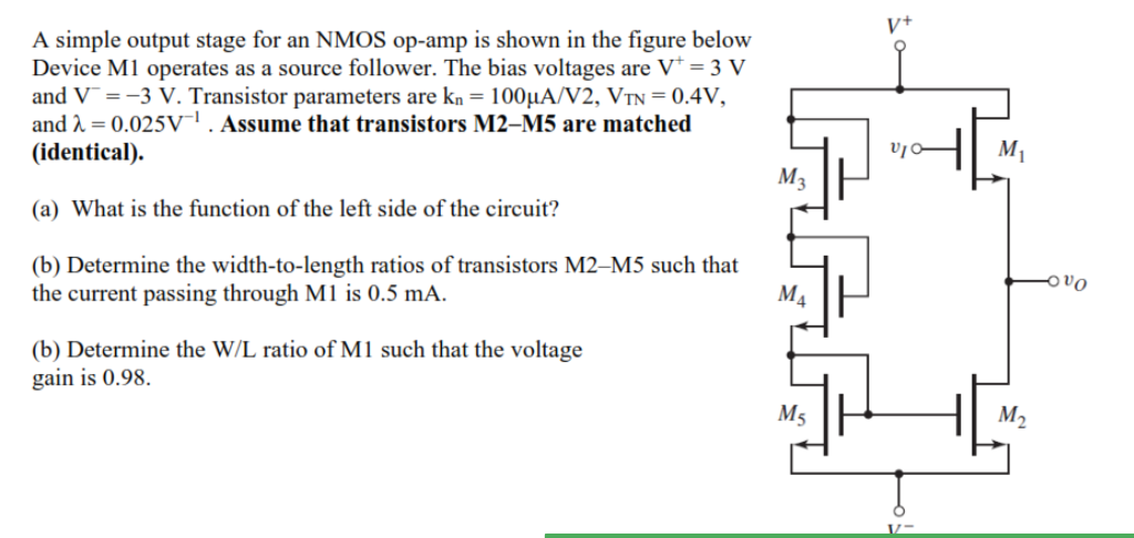 Solved y+ A simple output stage for an NMOS op-amp is shown | Chegg.com