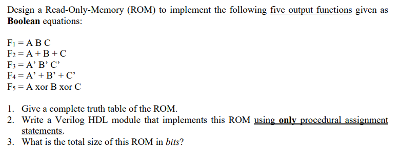 Solved Design a Read-Only-Memory (ROM) to implement the | Chegg.com