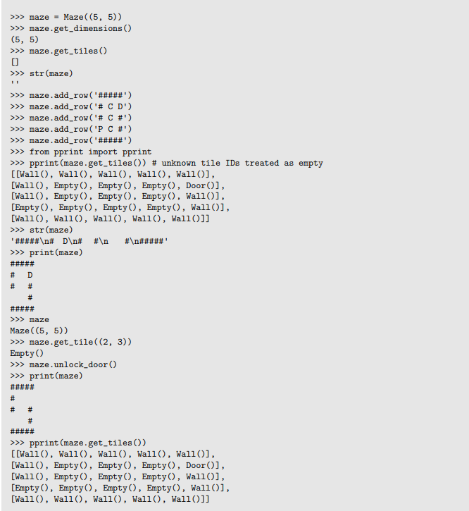 Creating a class maze in python, what is expected | Chegg.com