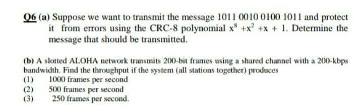 Solved 06 (a) Suppose we want to transmit the message 1011 | Chegg.com
