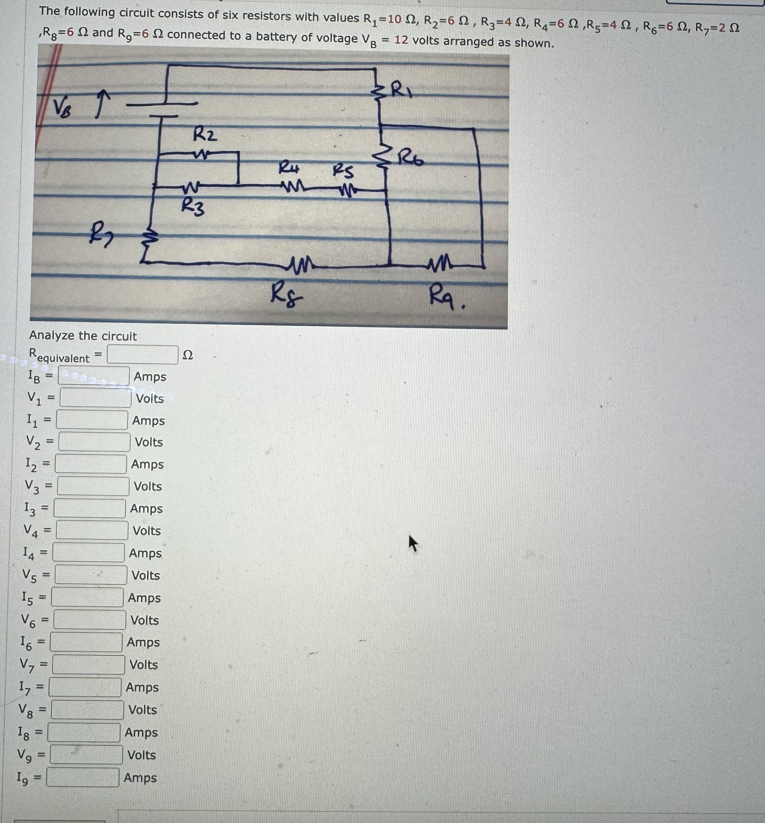 Solved The following circuit consists of six resistors with | Chegg.com