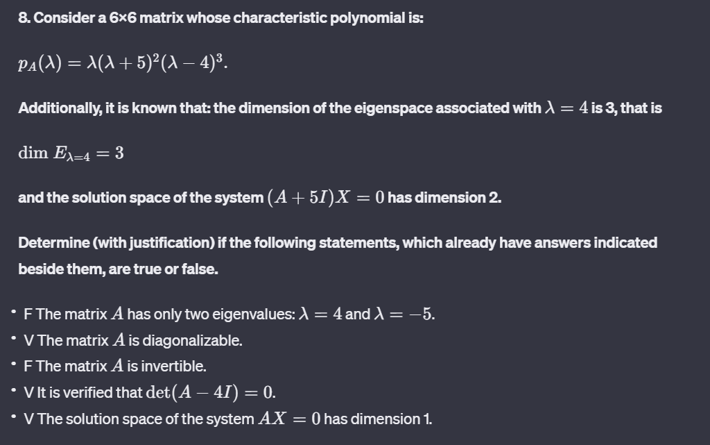 Solved 8. Consider a 6×6 matrix whose characteristic | Chegg.com