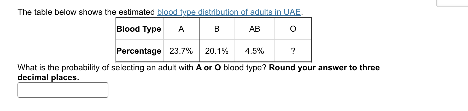Solved The table below shows the estimated blood type | Chegg.com