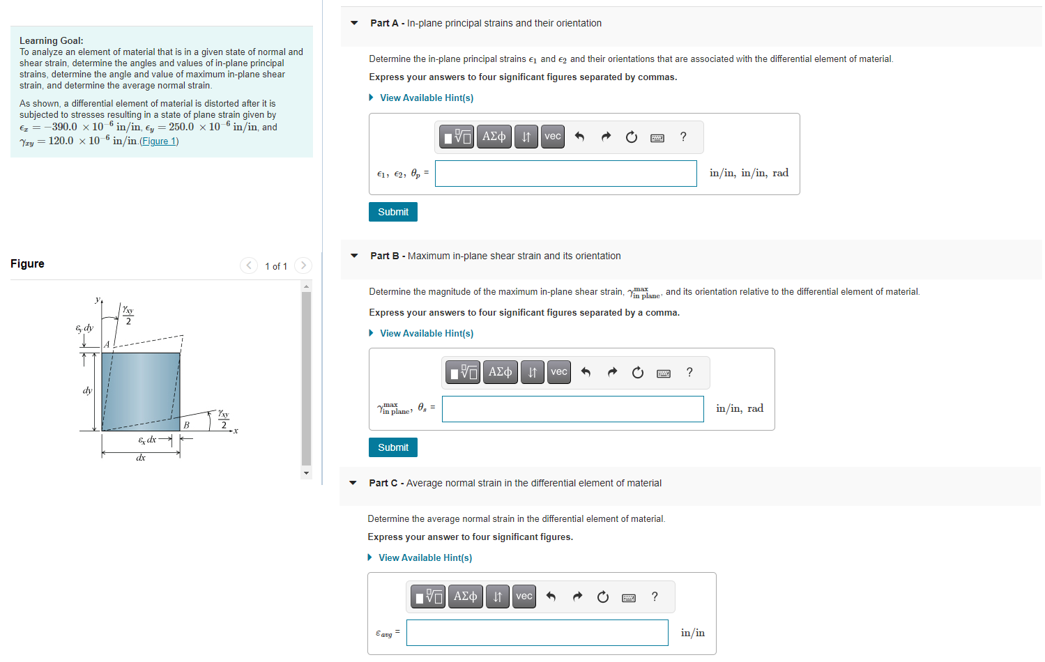 Solved Part A - In-plane principal strains and their | Chegg.com
