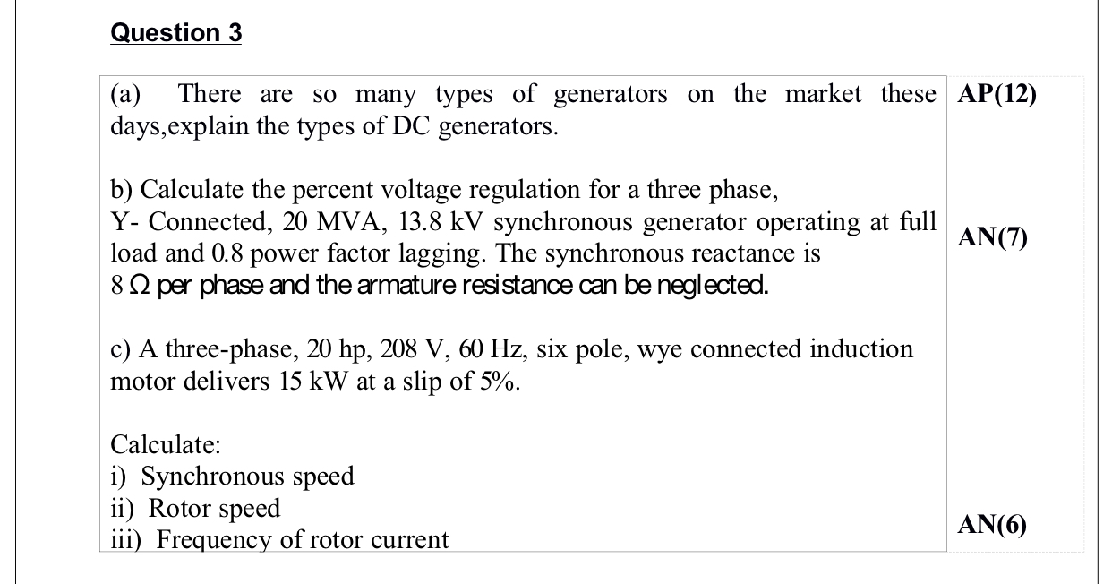 Solved Question 3 (a) There are so many types of generators | Chegg.com