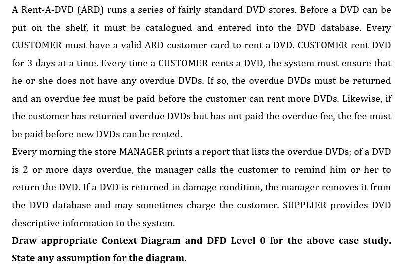 Solved A Rent-A-DVD (ARD) runs a series of fairly standard | Chegg.com