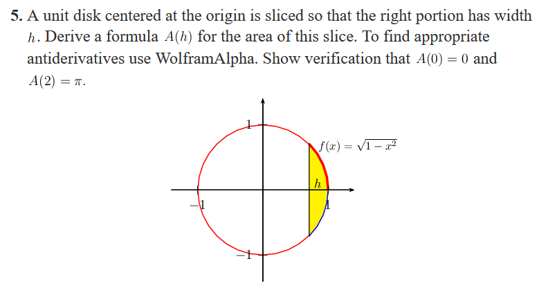 Solved 5. A unit disk centered at the origin is sliced so | Chegg.com