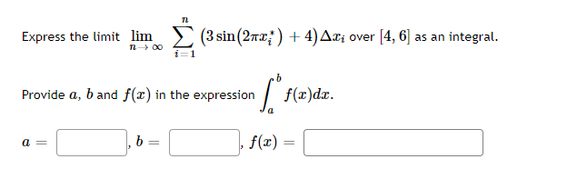 Solved 72 Express the limit lim 100 (3 sin (212") + 4) Ači | Chegg.com