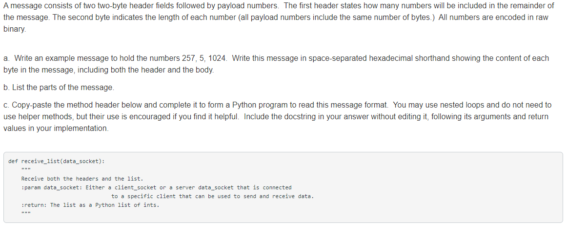 A message consists of two two-byte header fields | Chegg.com