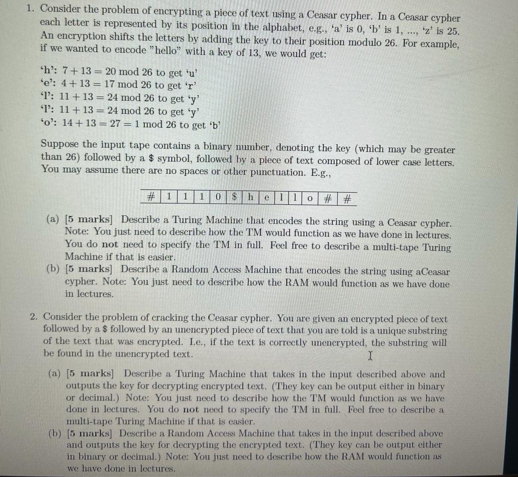 Solved Consider the problem of encrypting a piece of text | Chegg.com