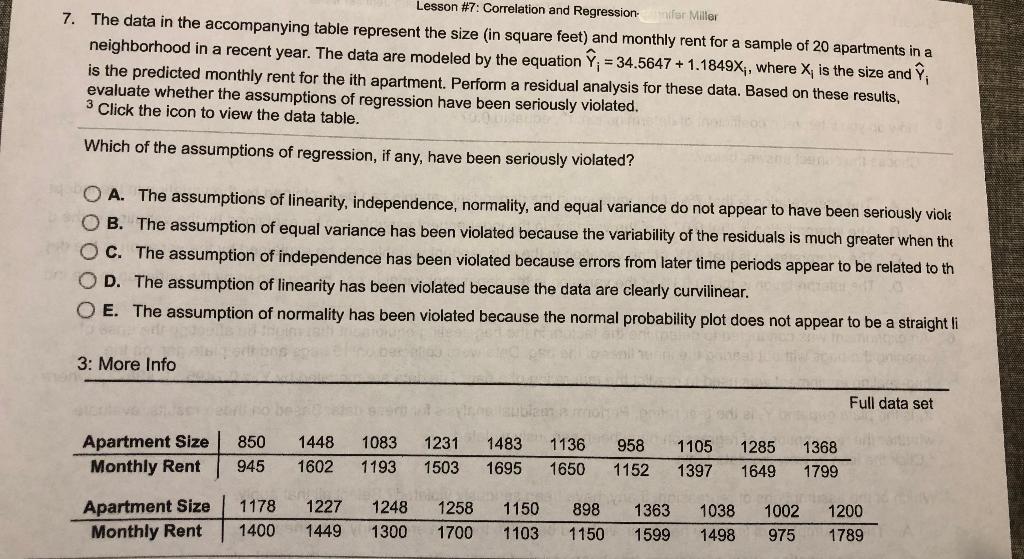 Solved Lesson #7: Correlation and Regression- far Miller 7. | Chegg.com
