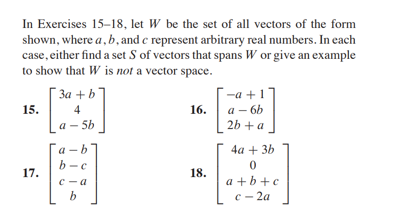 Solved In Exercises 15-18, let W be the set of all vectors | Chegg.com