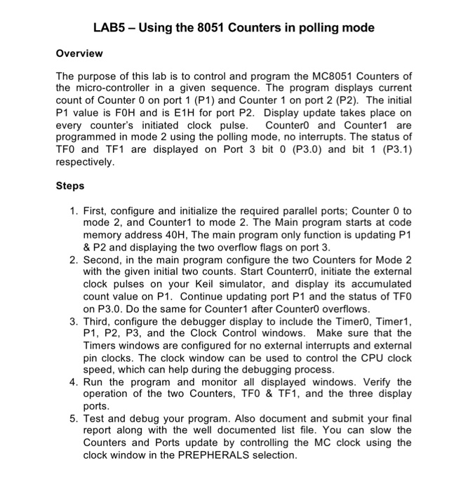 Solved Lab5 Using The 8051 Counters In Polling Mode