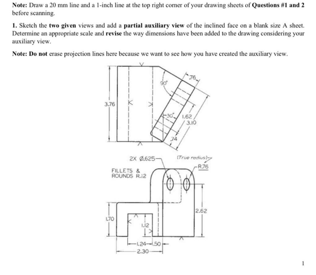 Solved Note: Draw a 20 mm line and a 1-inch line at the top | Chegg.com