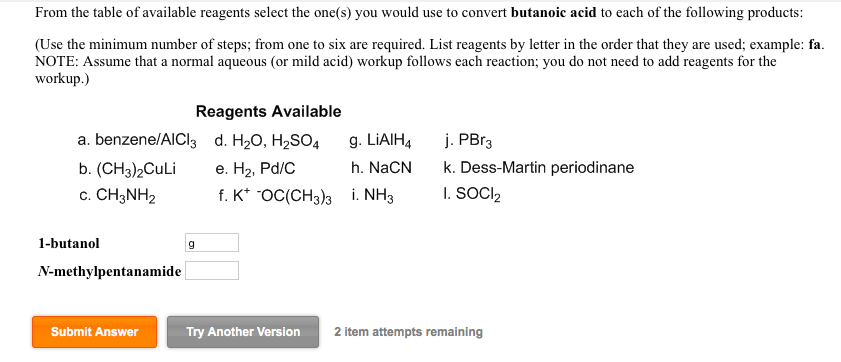 Solved From the table of available reagents select the | Chegg.com