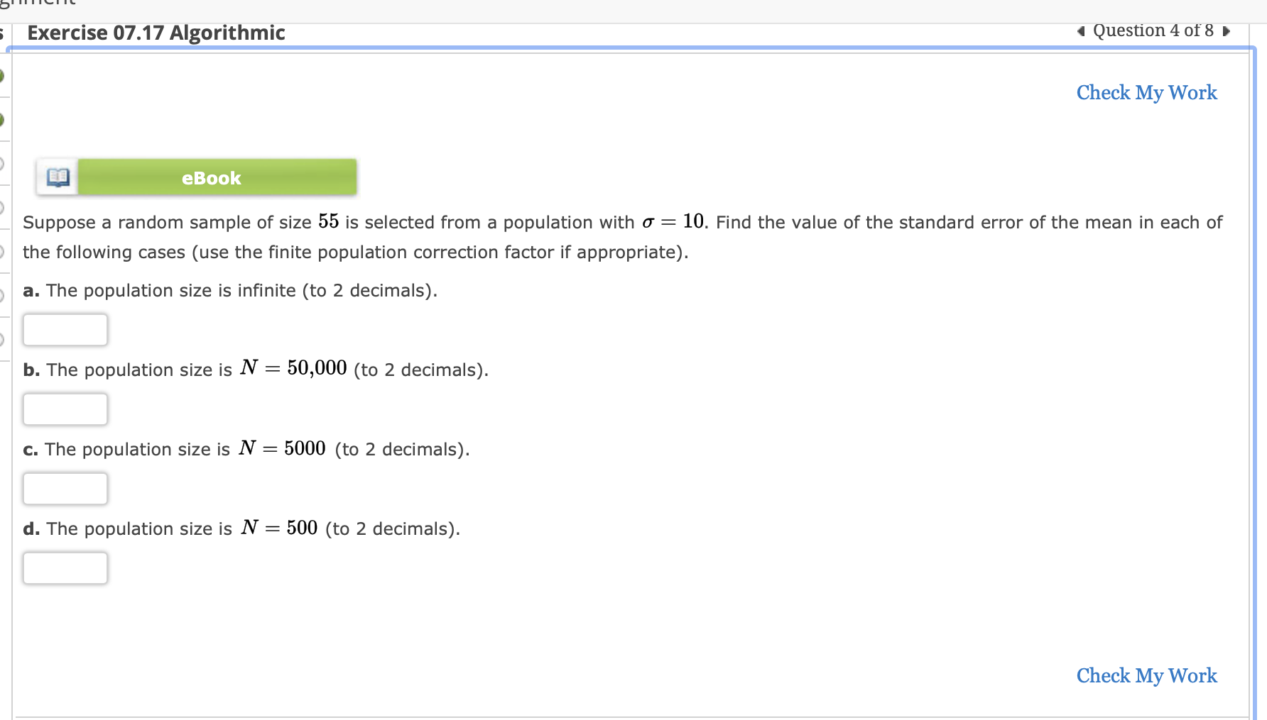Solved Suppose a random sample of size 55 is selected from a | Chegg.com