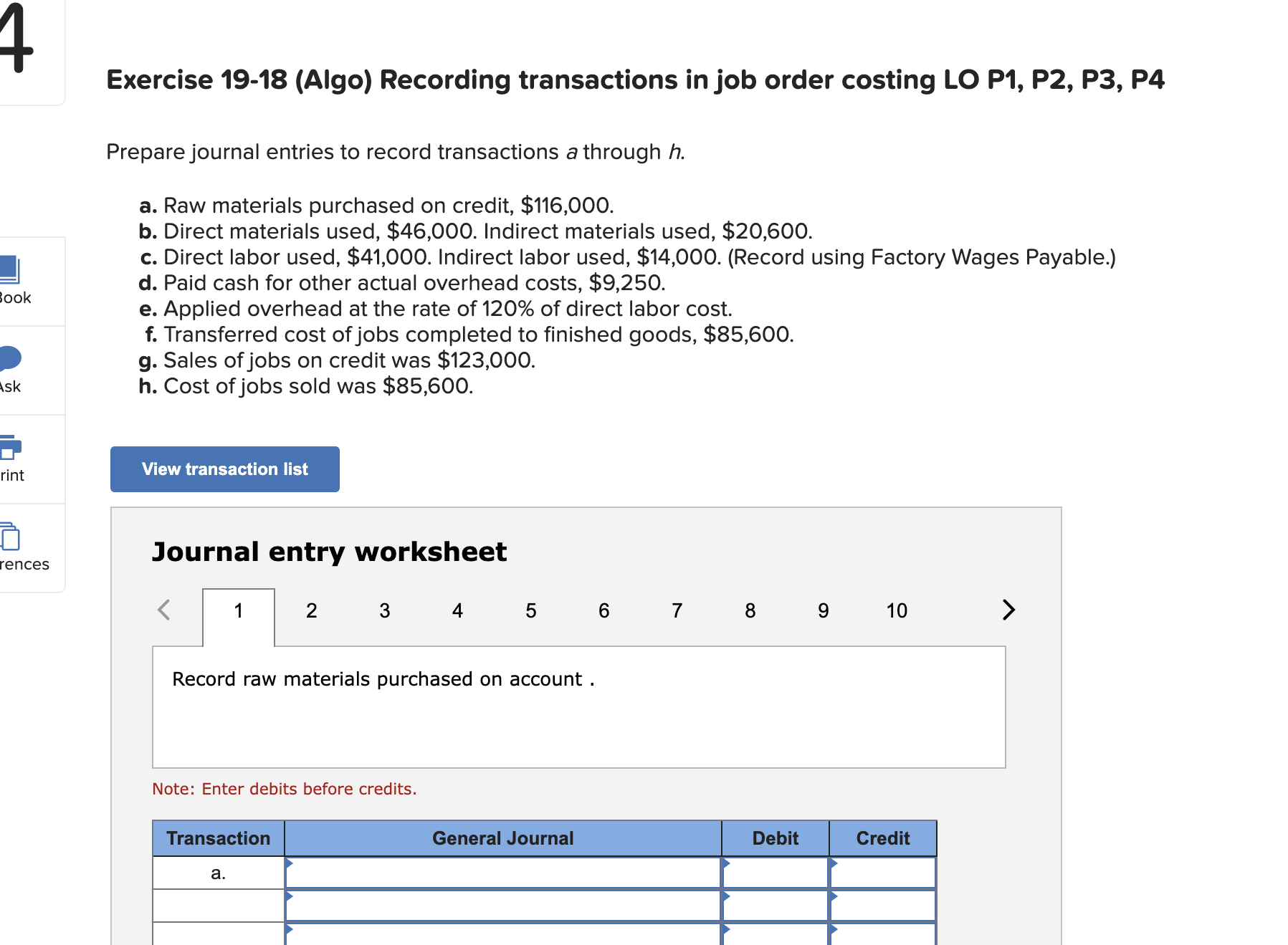 Solved Exercise 19-18 (Algo) ﻿Recording transactions in job | Chegg.com