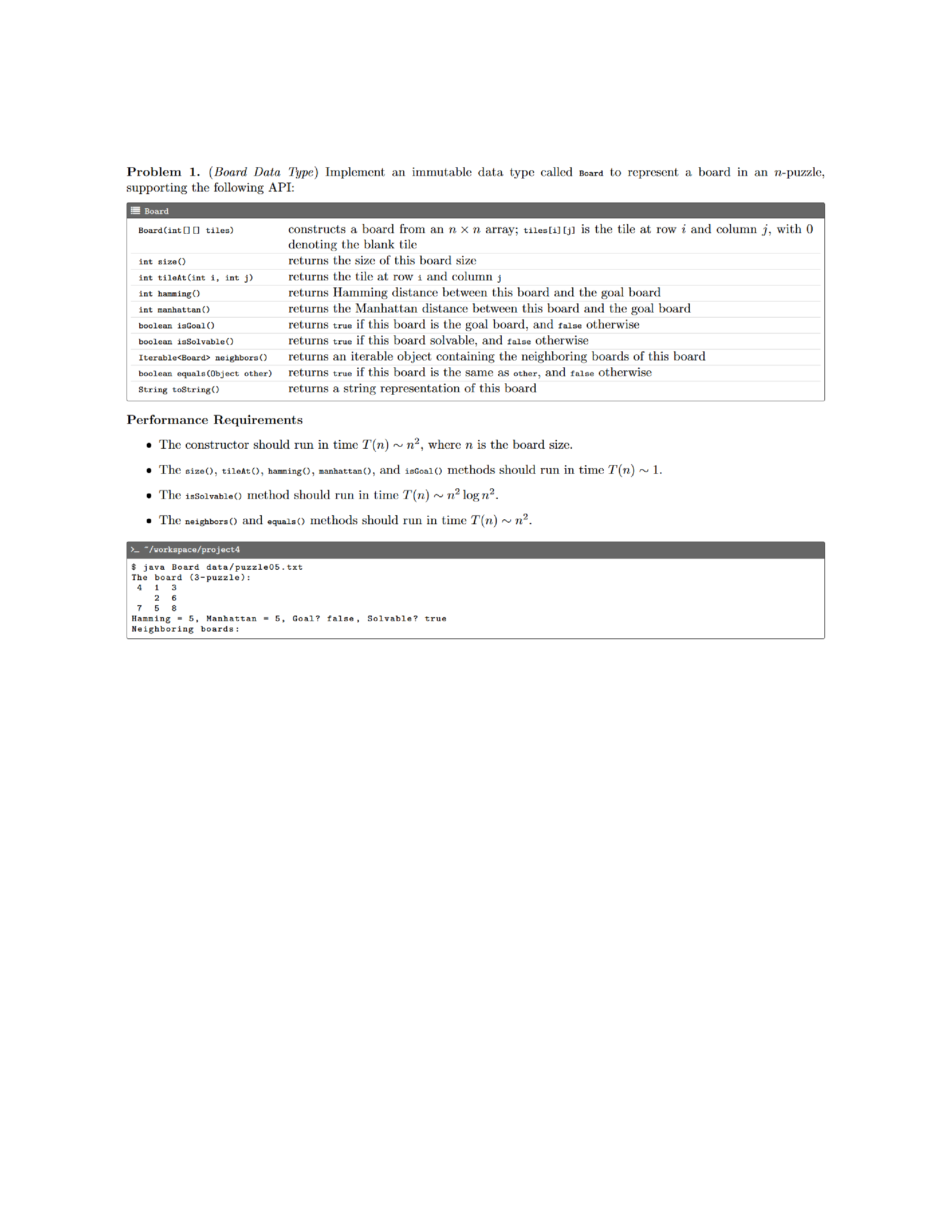 Solved Problem 1. (Board Data Type) Implement an immutable | Chegg.com