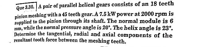 Solved Que 3.30. A pair of parallel helical gears consists | Chegg.com