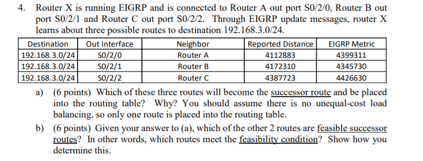 Solved 4. Router X is running EIGRP and is connected to | Chegg.com