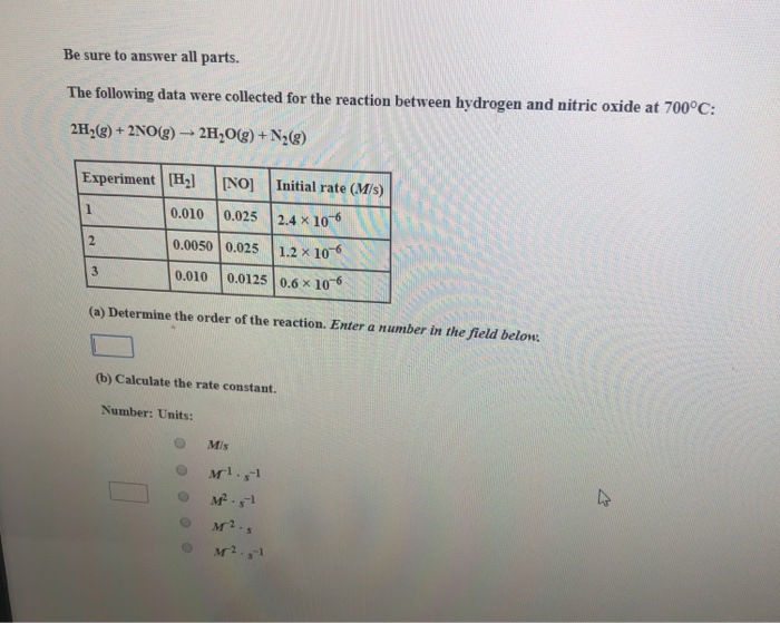 Solved Be sure to answer all parts. The following data were | Chegg.com