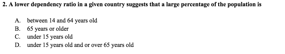 Solved 2. A lower dependency ratio in a given country | Chegg.com