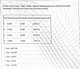 Solved For the reaction Alp 280g) --2012 the following data | Chegg.com