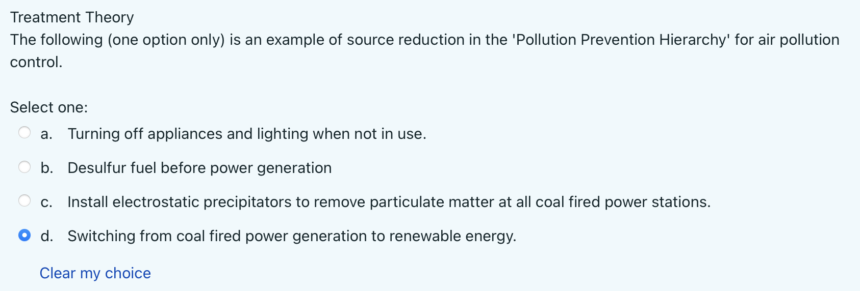 Solved Treatment Theory The following (one option only) is | Chegg.com