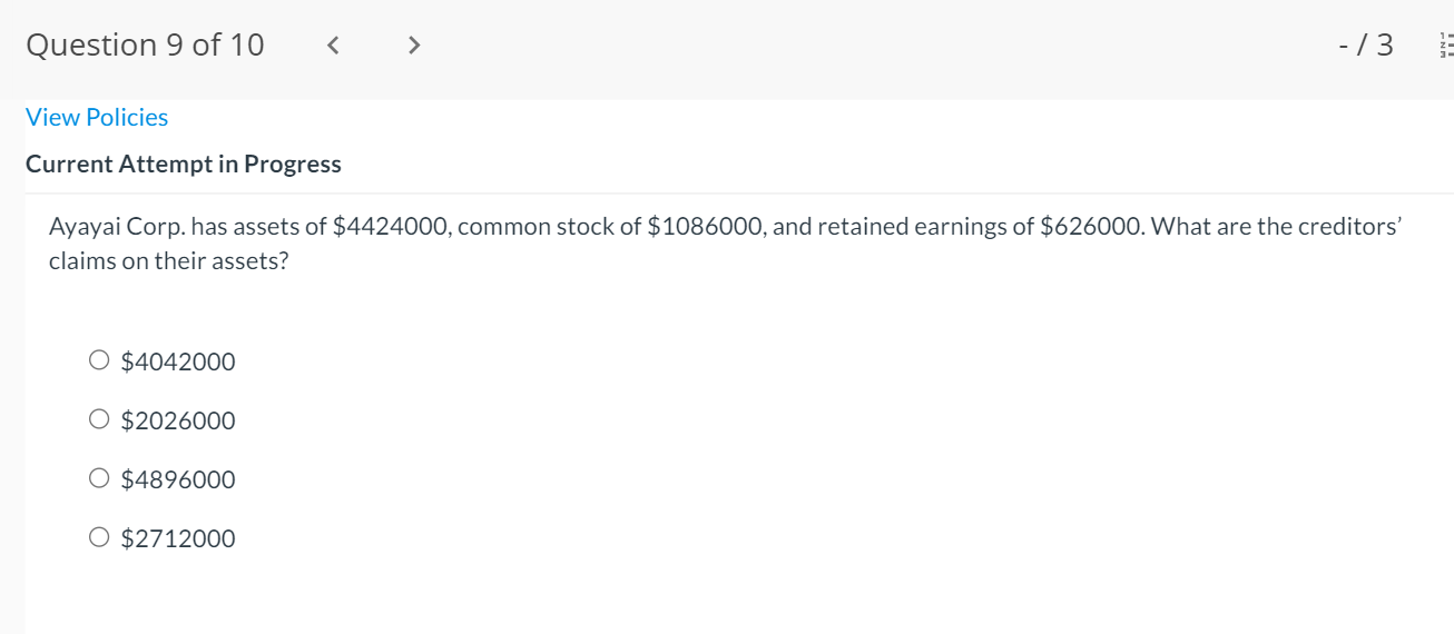Solved Question 9 of 10 -/3 View Policies Current Attempt in | Chegg.com