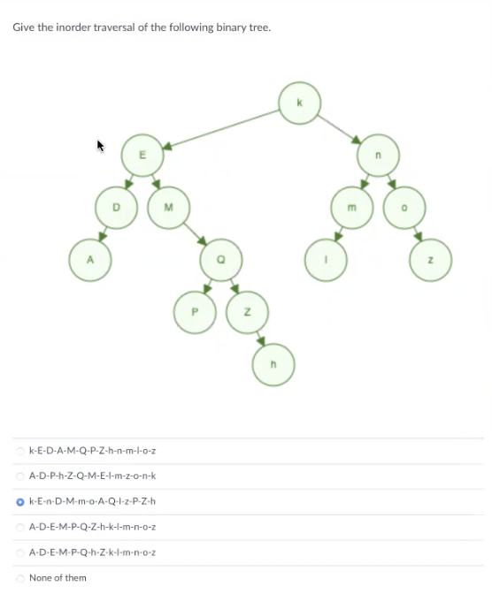 Solved Give the inorder traversal of the following binary | Chegg.com