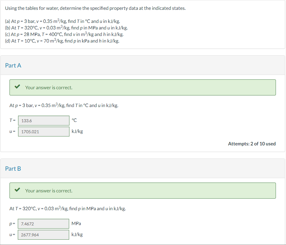 Solved Using the tables for water, determine the specified | Chegg.com